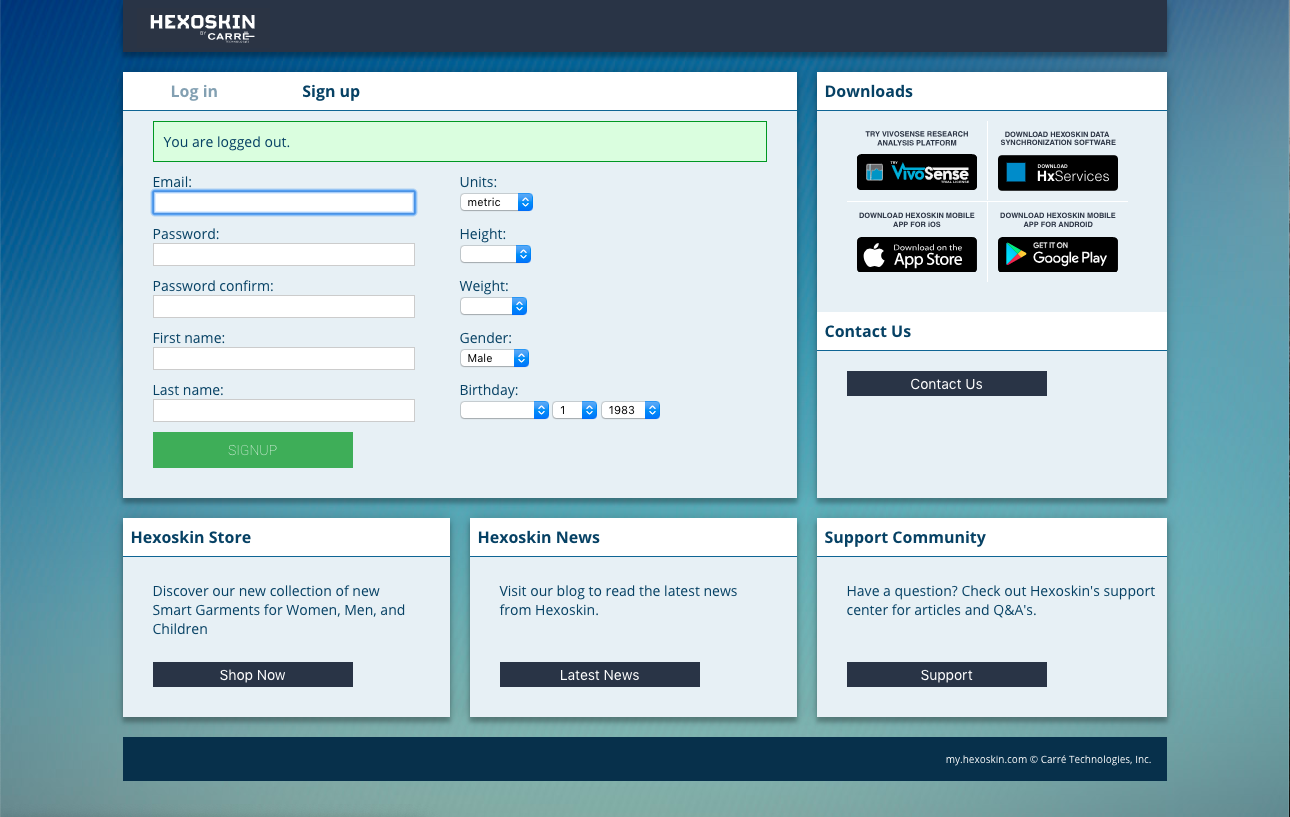 Creating a Hexoskin Account