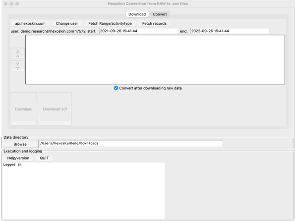 Converting the binary data exported from the Hexoskin Dashboard